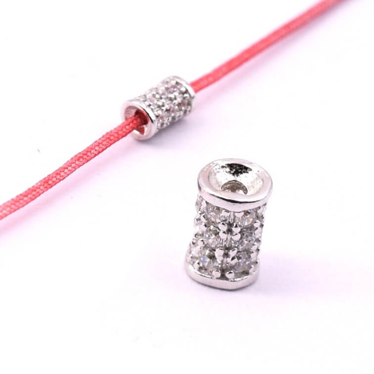 Tube bead and zircon Sterling silver 6x3mm - Hole: 1mm (1)