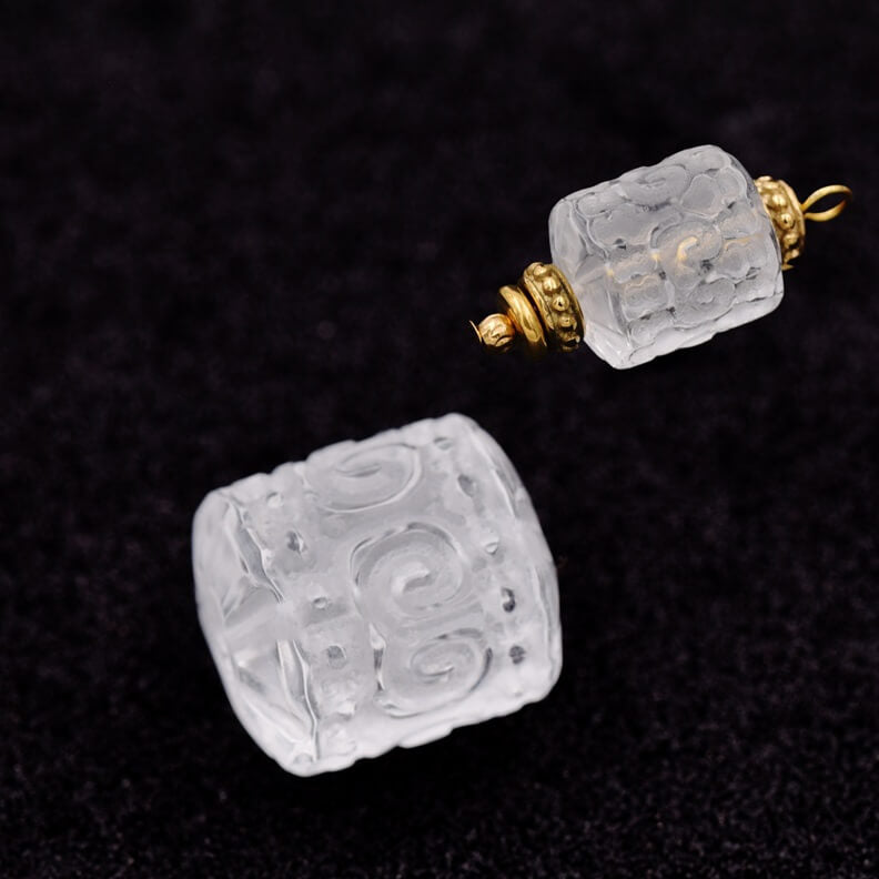 Engraved quartz crystal barrel tube bead 15x14mm - Hole: 1mm (1)